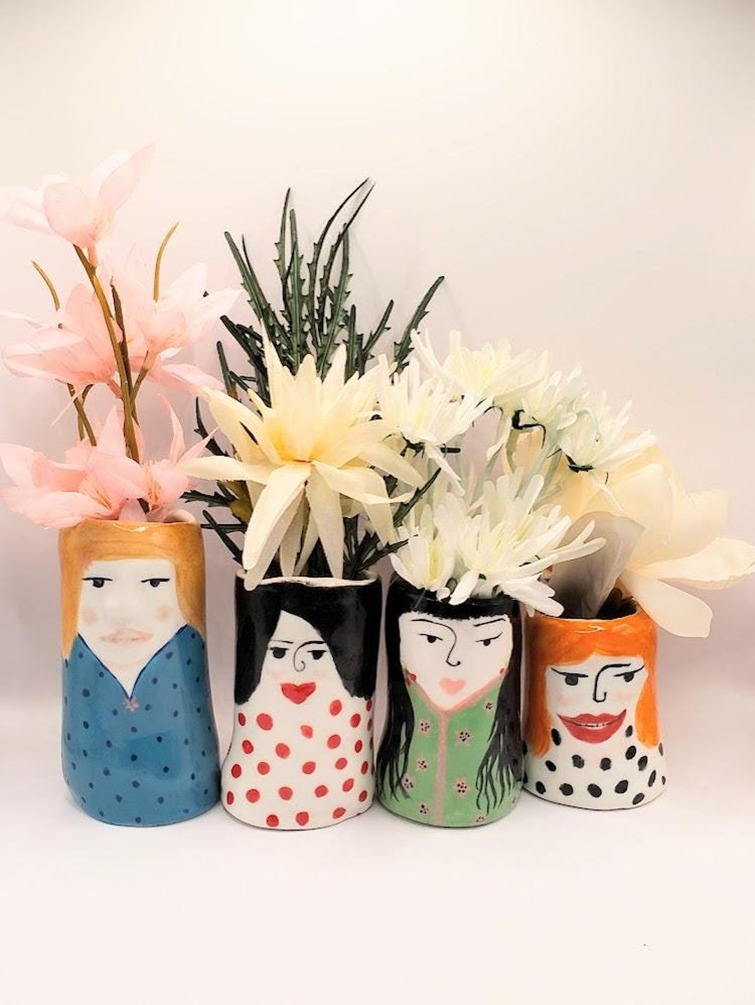 Set of Bud Vases, Little People Vase, Stoneware Porcelain Pottery, Hand ...
