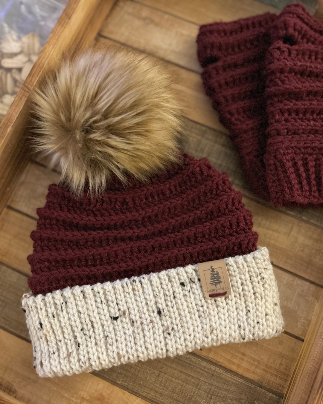 Hand Crocheted Raised Ridges Double Brim Beanie, Women's Beanie, Faux ...