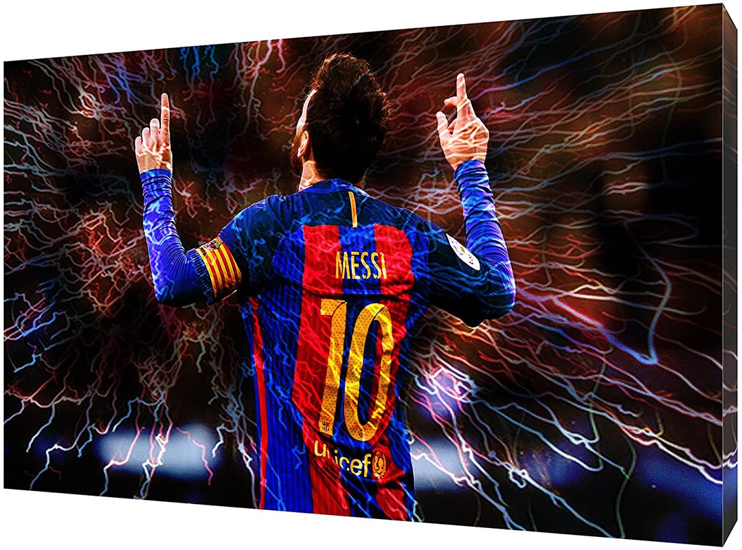 Lionel Messi Fire Effect Picture Print on Framed Canvas Wall Art Home ...