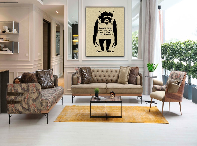 Monkey Laugh Now Banksy Street Picture Photo Print on Framed Canvas ...