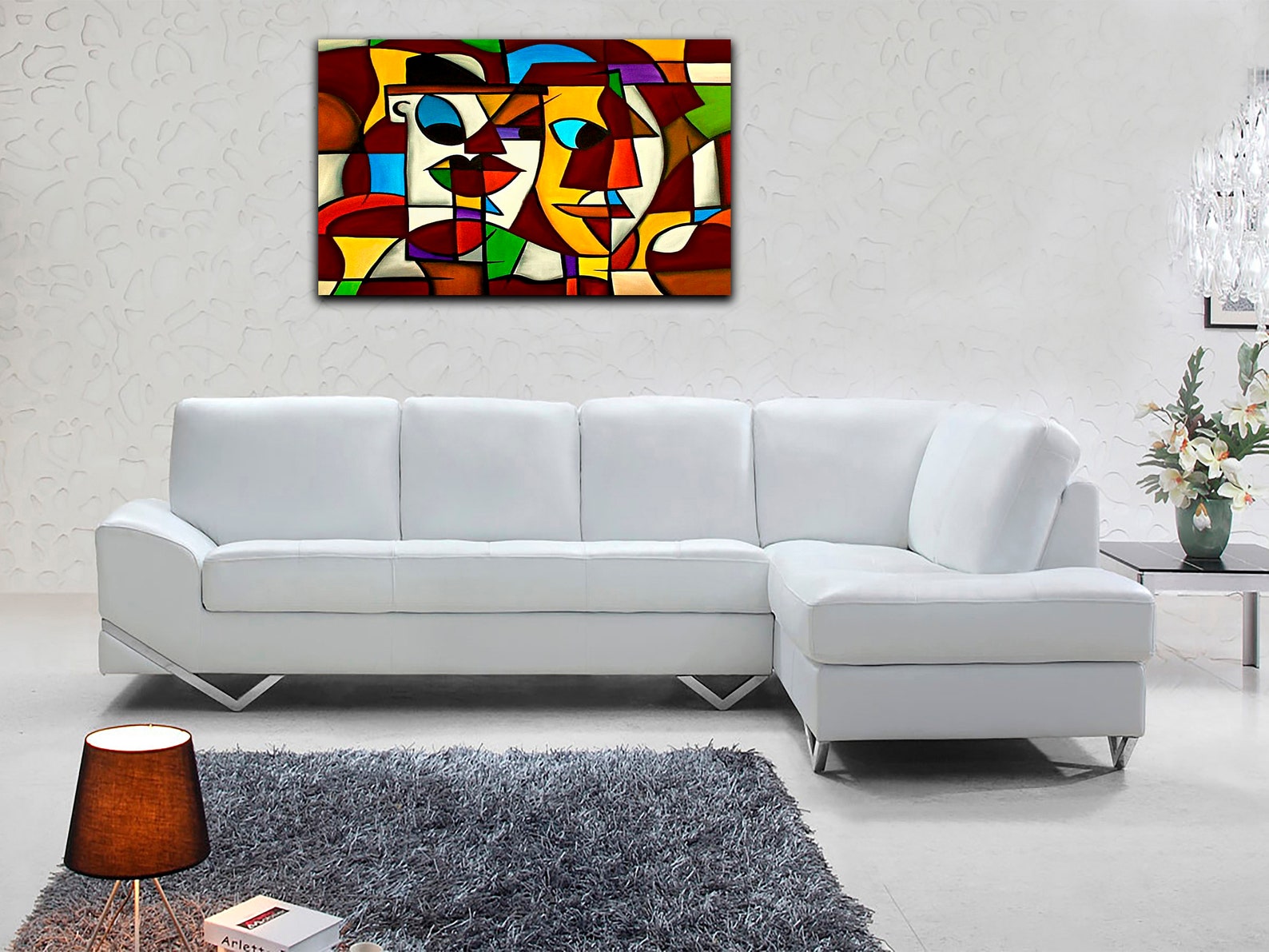 Blue Guitar Cubit Paint by Thomas C Fedro Print on Framed Canvas Wall ...
