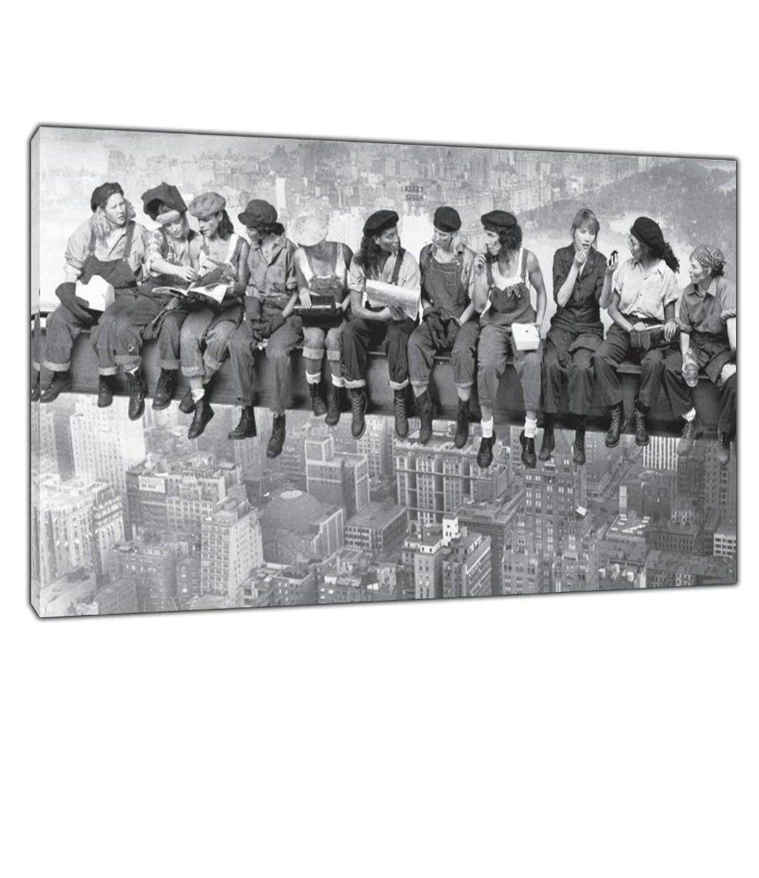 1900s Skyscraper Workers at Lunch Picture Print on Framed Canvas Wall ...