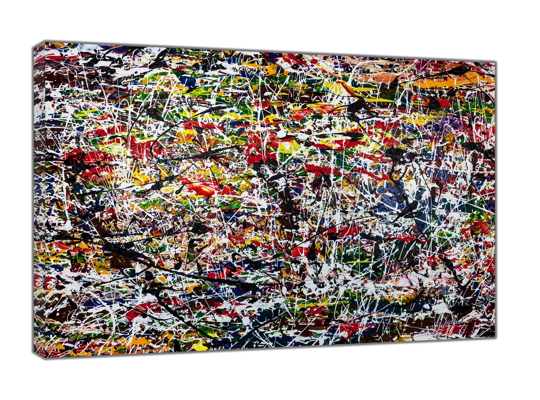 Jackson Pollock Style Splash Painting Print ON Framed Canvas Wall Art ...