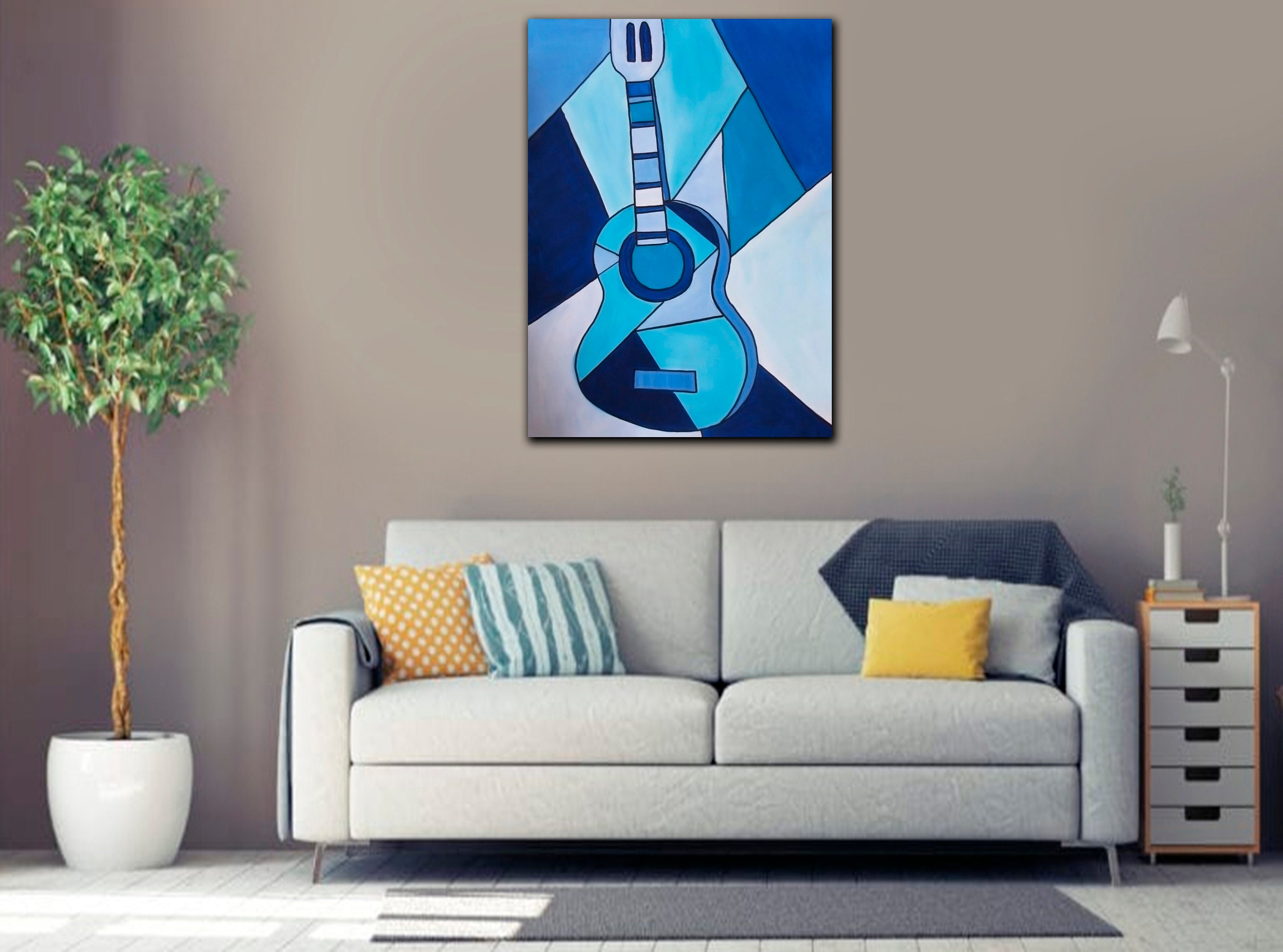 Blue Guitar Cubit Paint by Picasso Picture Print on Framed Canvas Wall ...