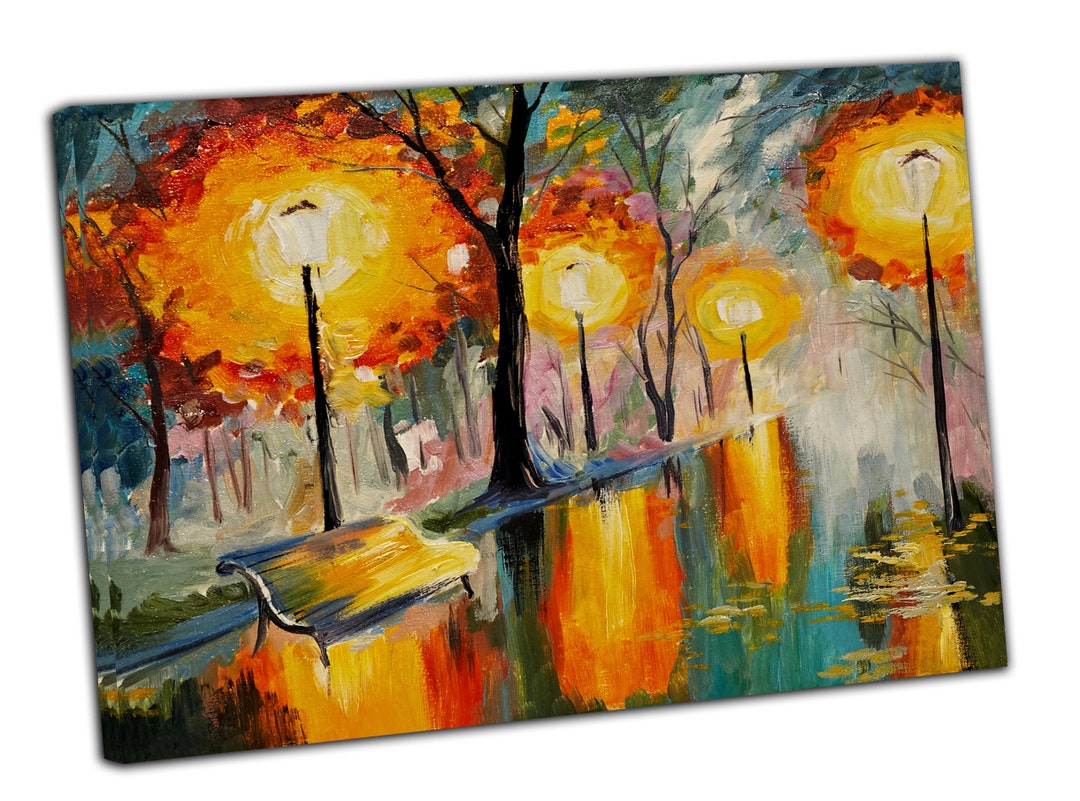 Oil Painting of Autumn Street, Art Work Picture/photo Reprint on Framed ...