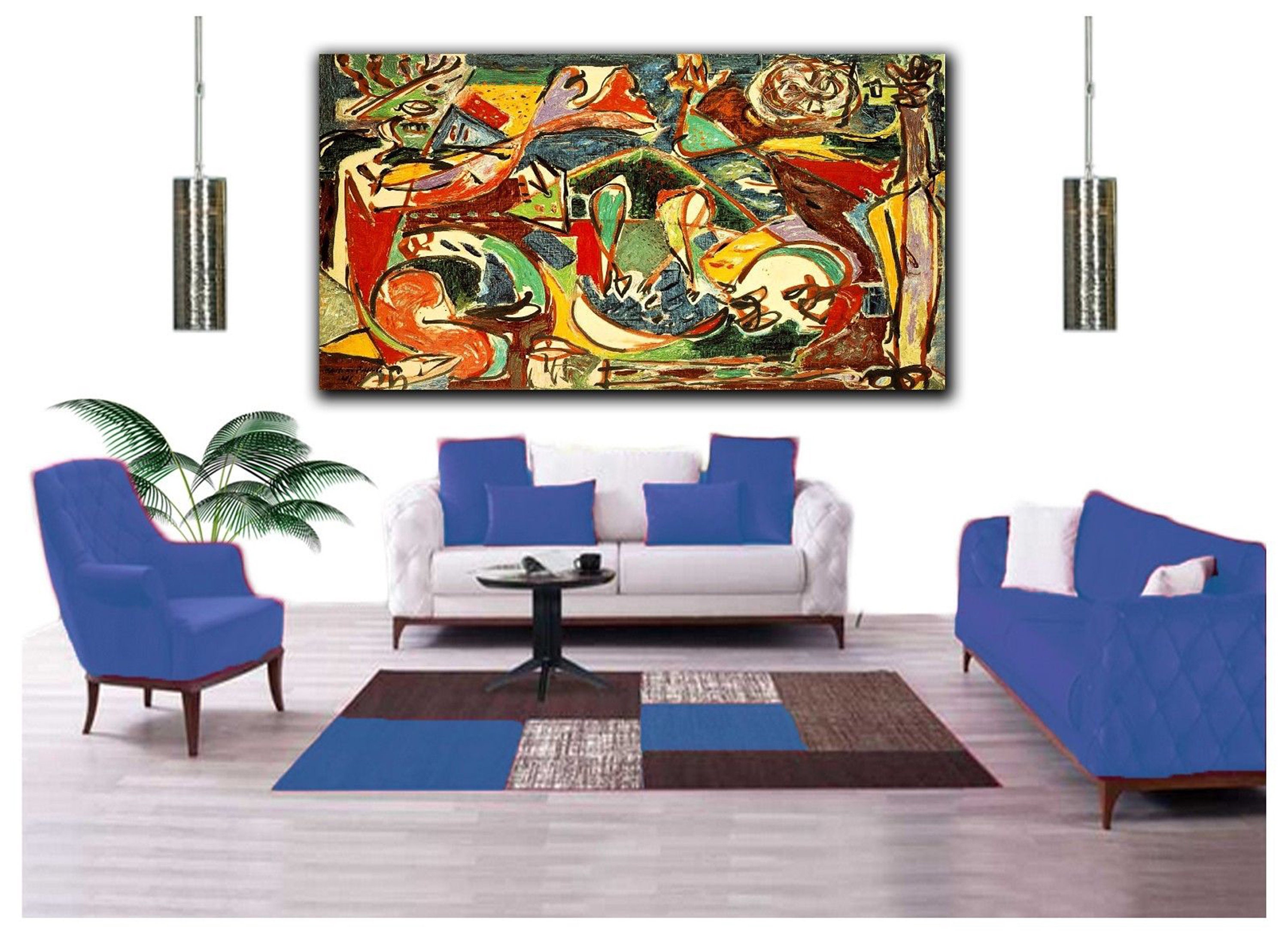 Jackson Pollock the Key Oil Paint Picture Re Print on Framed Canvas ...