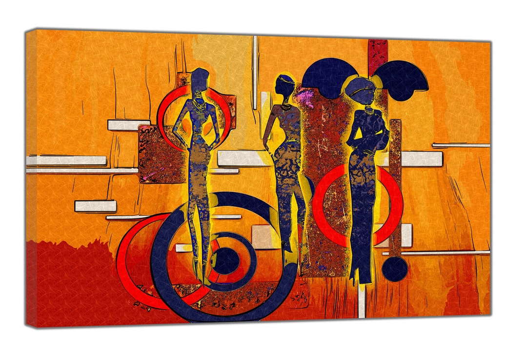 African Motive Ethnic Retro Vintage Picture Print on Framed Canvas ...