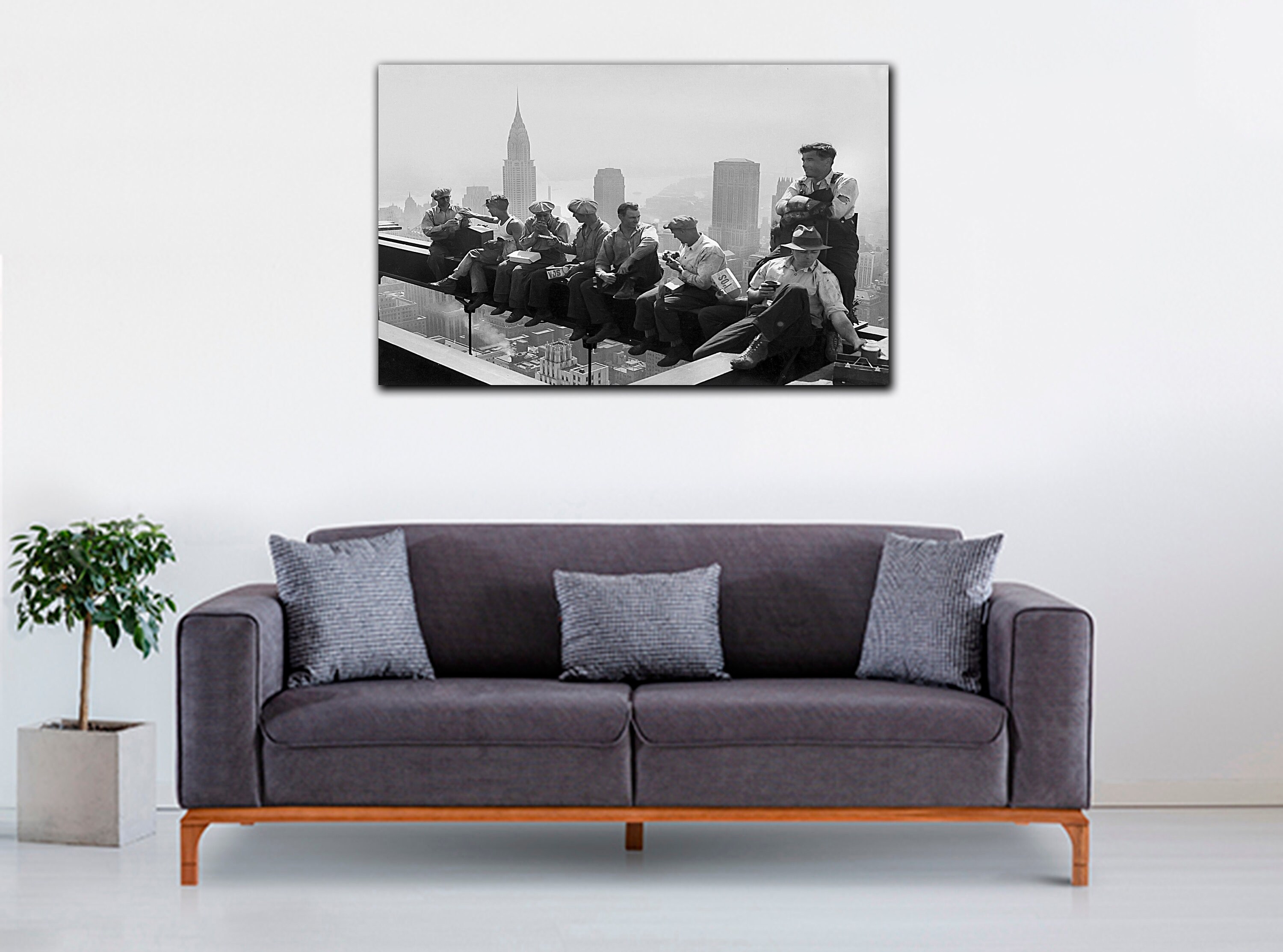 1900s Skyscraper Workers Having Break Picture Print on Framed Canvas ...