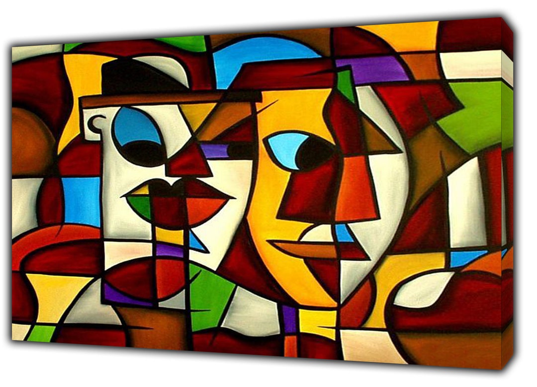 Blue Guitar Cubit Paint by Thomas C Fedro Print on Framed Canvas Wall ...