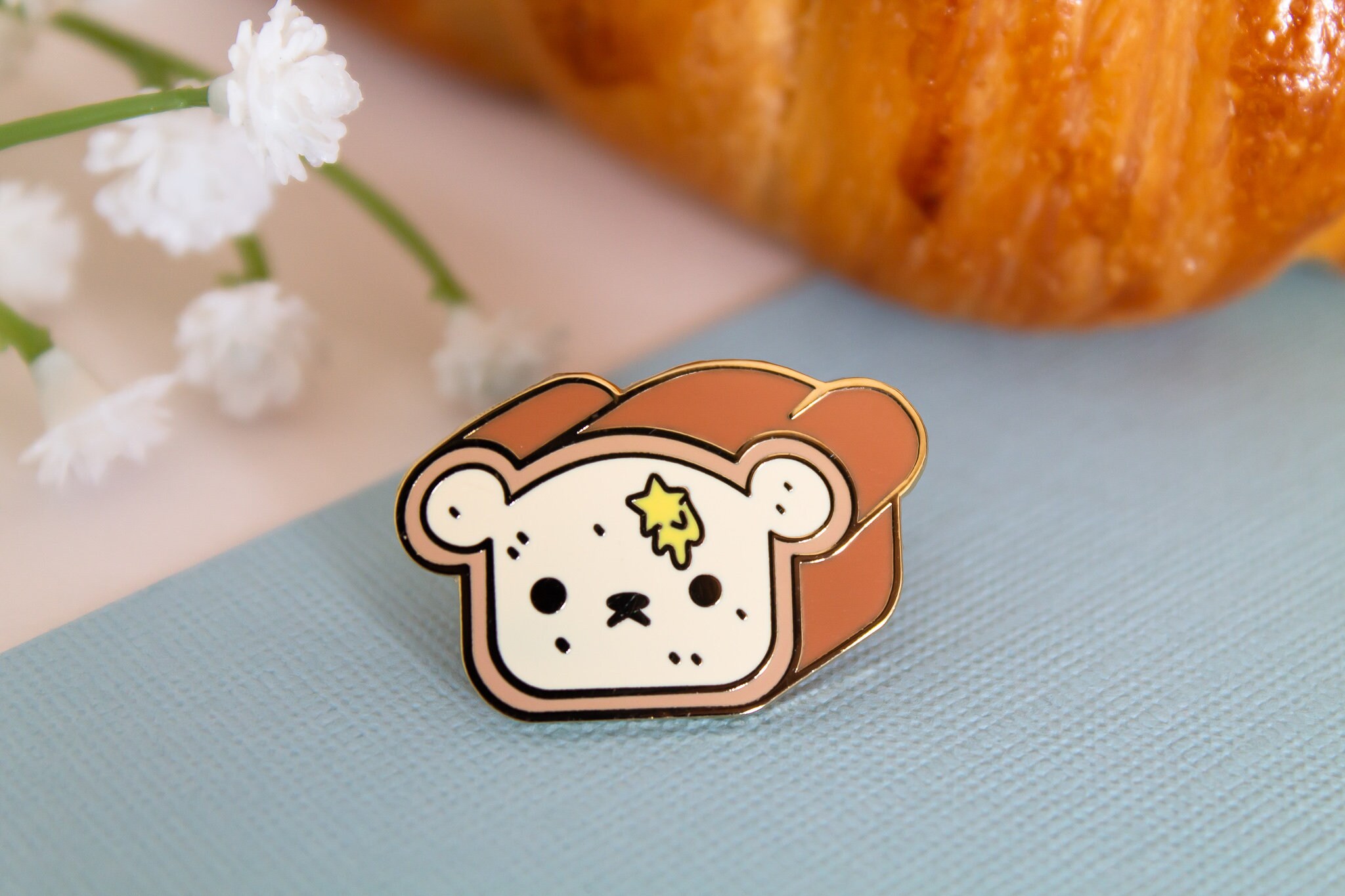 Cute Bread Bear Hard Enamel Pin - Etsy