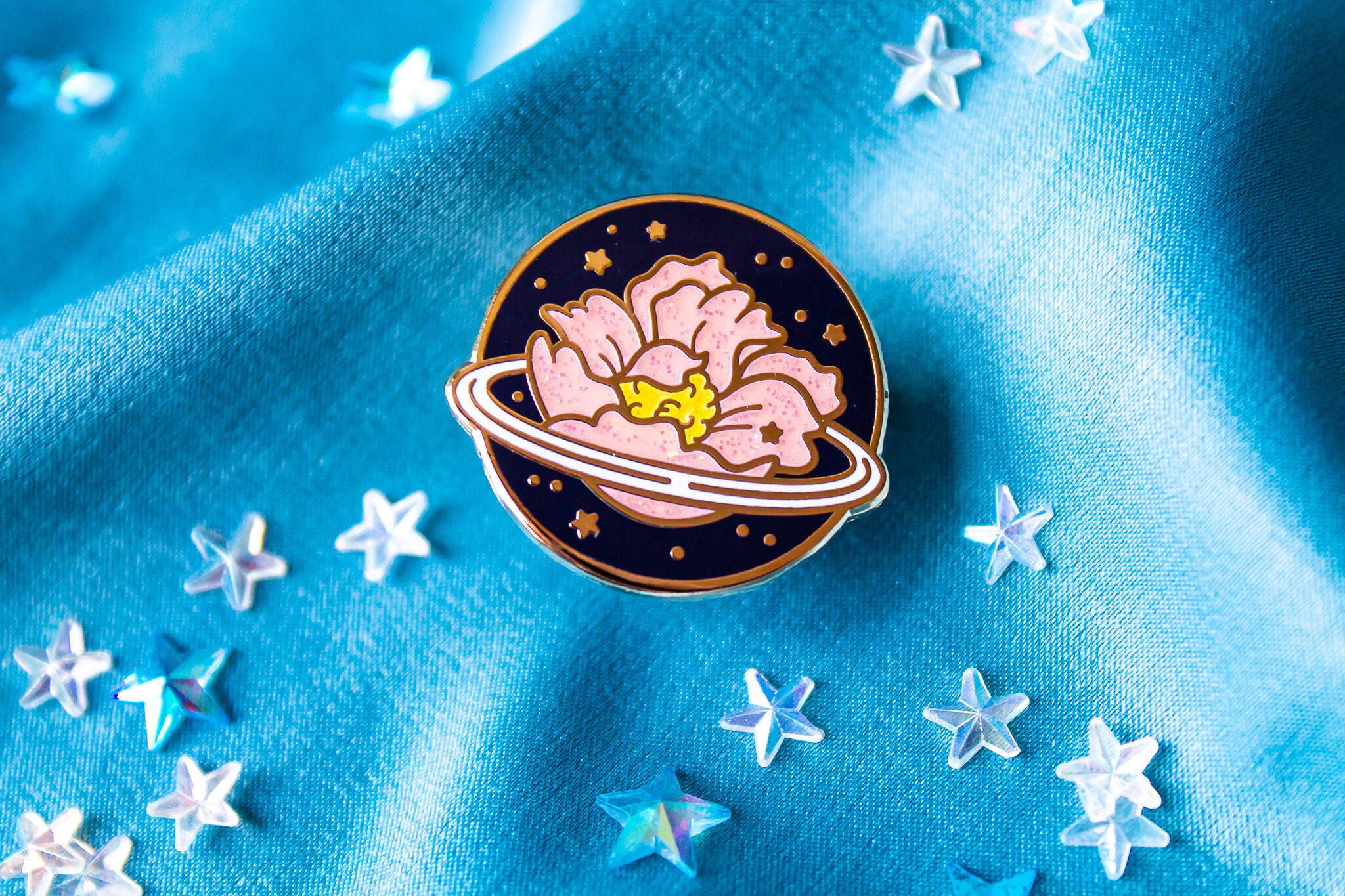 Space Peony Flower Glitter Enamel Pin | Etsy