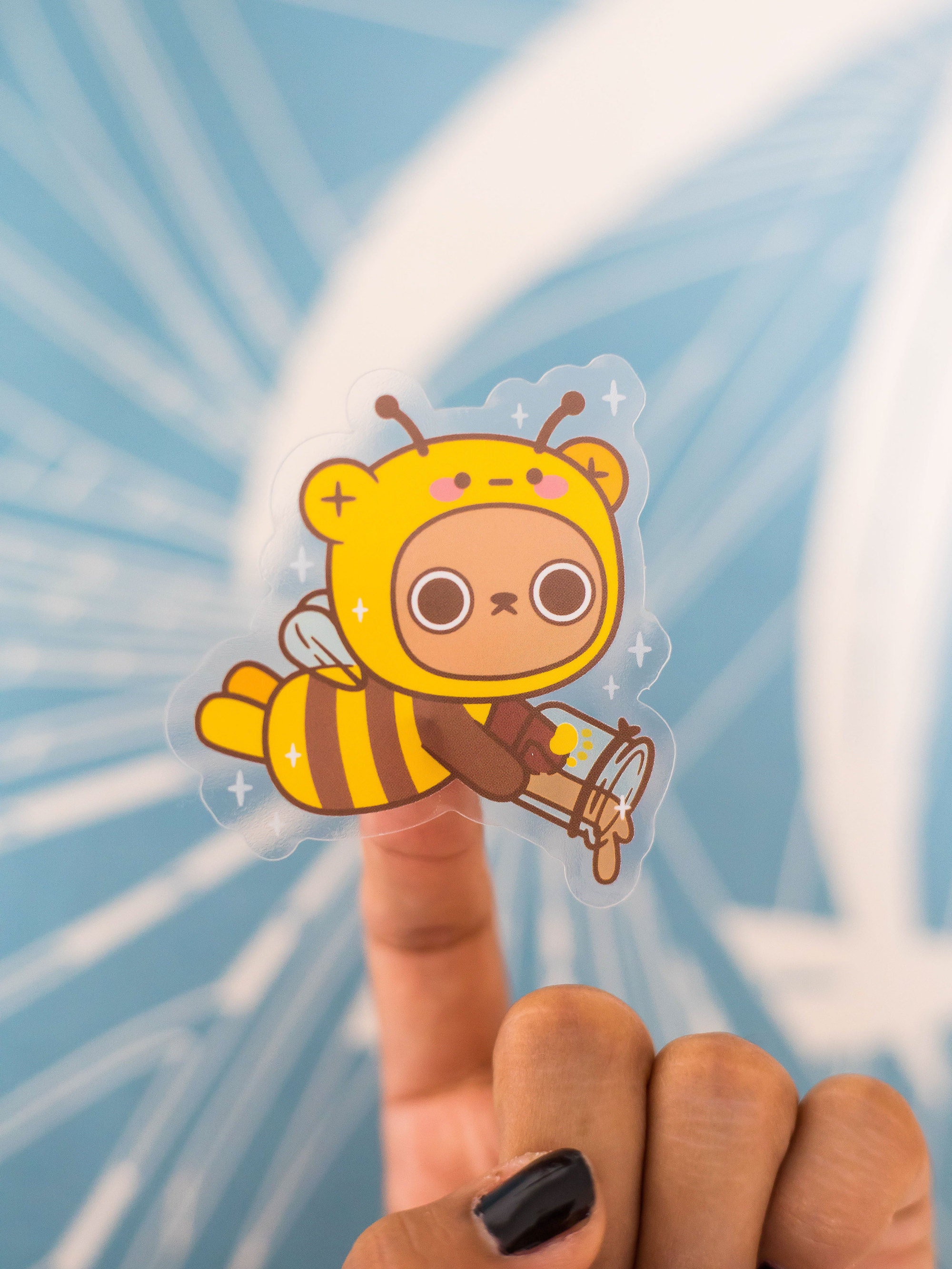 Cute Bee Bear Clear Transparent Vinyl Sticker | Etsy