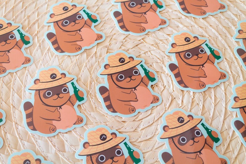 Tanuki Yokai Vinyl Sticker | Yokai Friends Sticker - Etsy