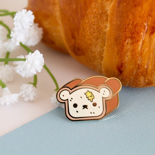 Cute Bread Bear Hard Enamel Pin - Etsy