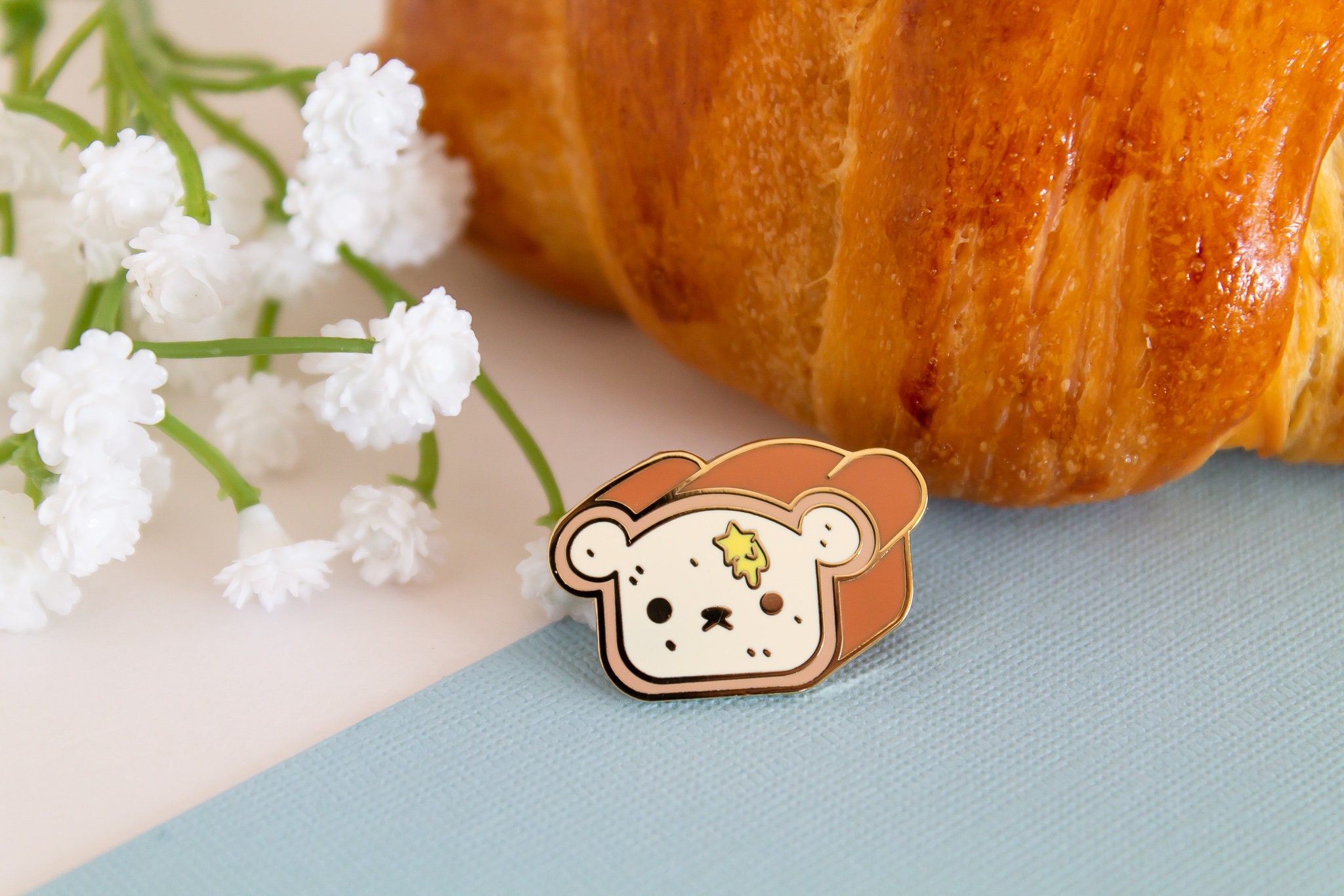 Cute Bread Bear Hard Enamel Pin - Etsy