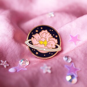 Space Peony Flower Glitter Enamel Pin - Etsy