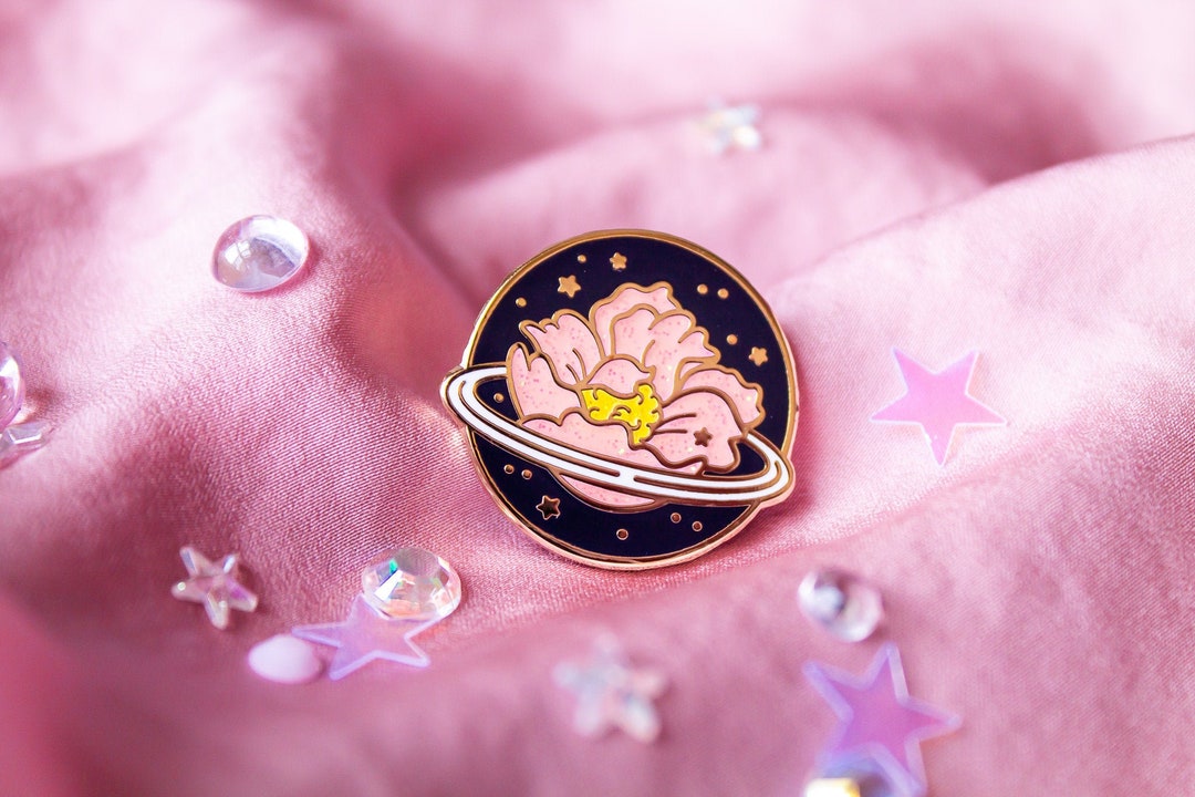 Space Peony Flower Glitter Enamel Pin - Etsy