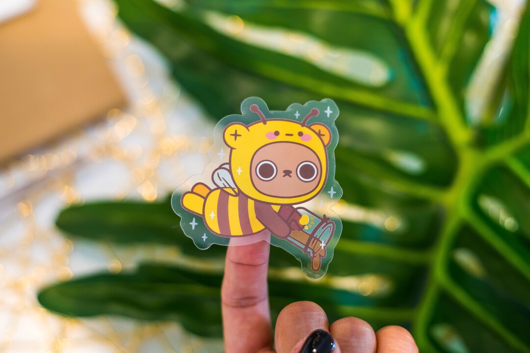 Cute Bee Bear Clear Transparent Vinyl Sticker - Etsy