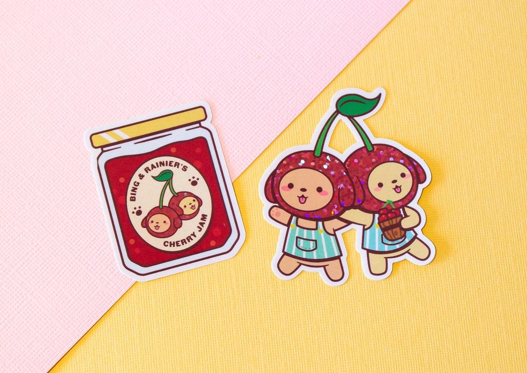 Cute Cherry Pups Glitter Vinyl Sticker Pack - Etsy