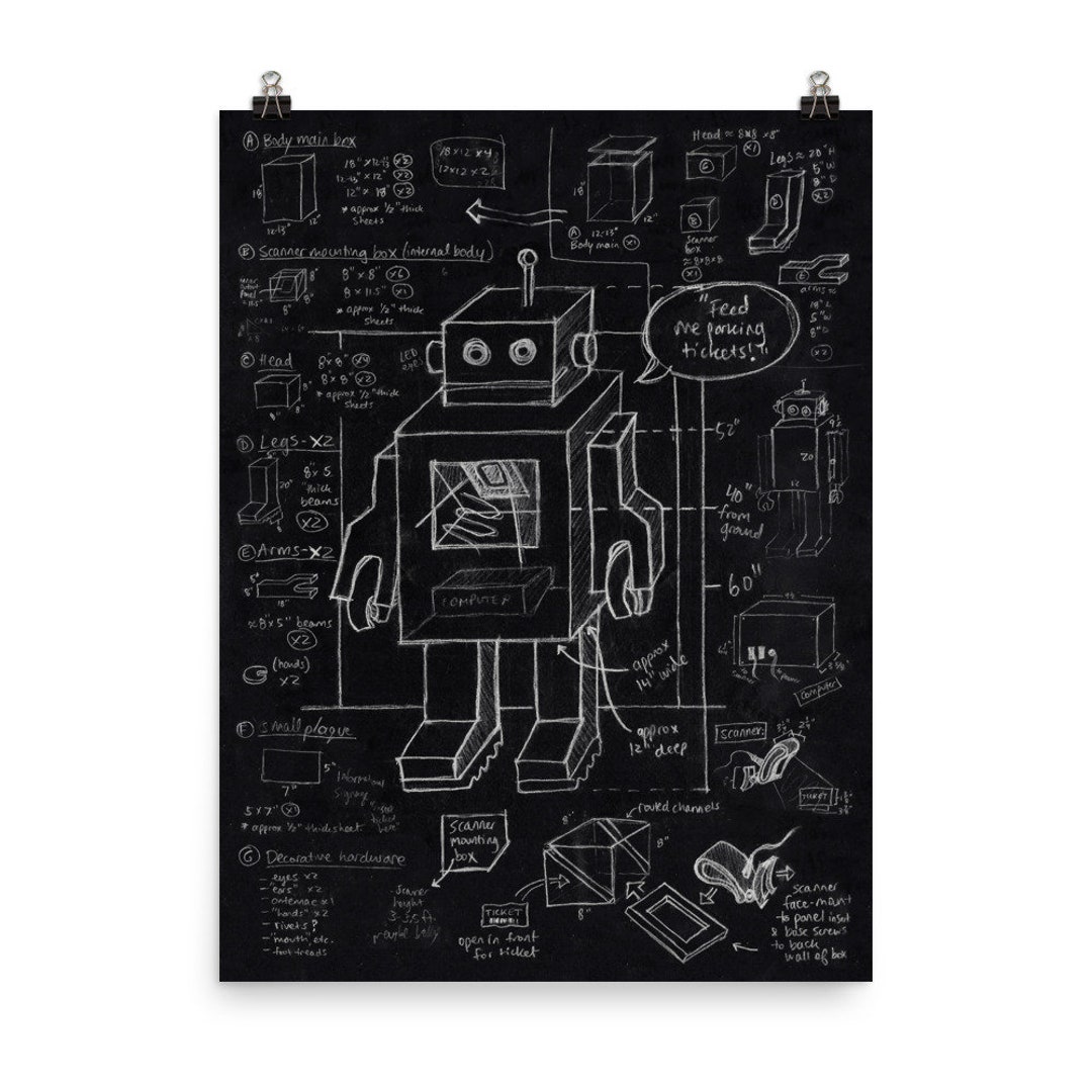 18x24 Robot Chalkboard Poster - Etsy