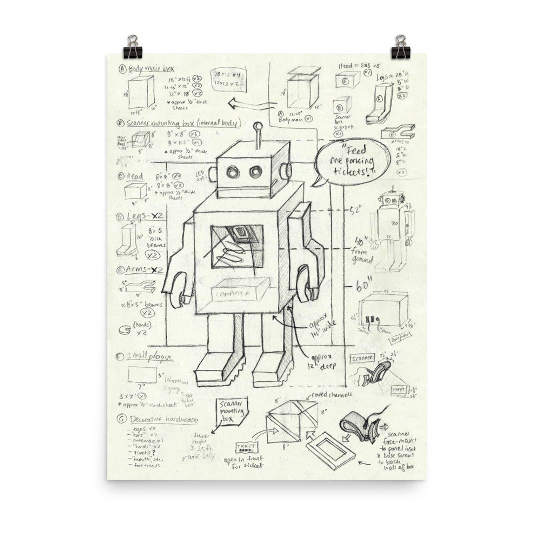18x24 Robot Sketchbook Poster - Etsy
