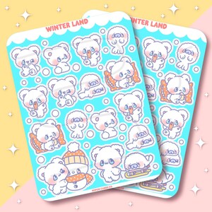 Kawaii Polar Bears and Seals Sticker Sheet, Cute Holiday Vinyl Stickers ...