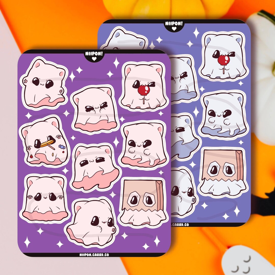 Cat Ghost Sticker Sheet, Halloween Vinyl Stickers, Trick or Treat ...