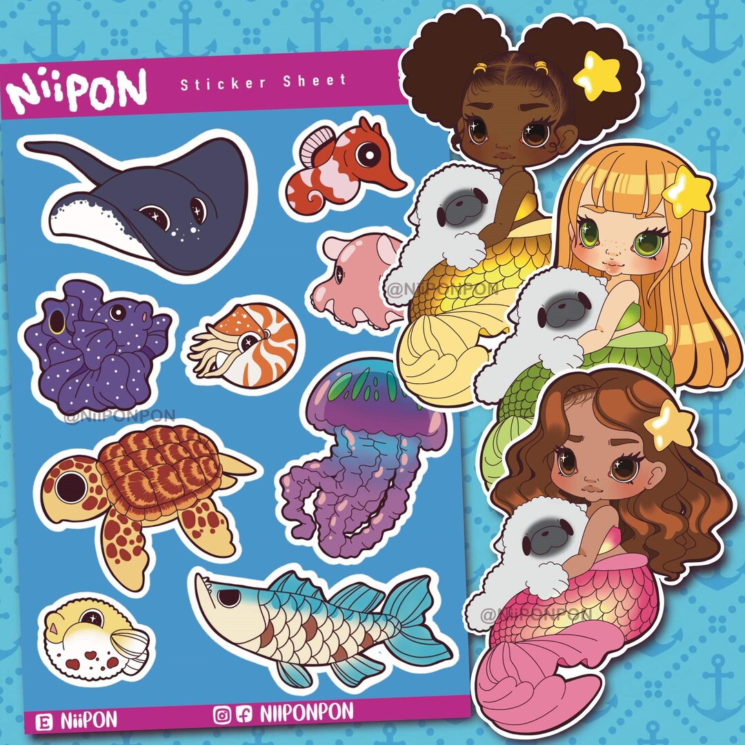 Mermaid and Friends Vinyl Sticker Set - Etsy
