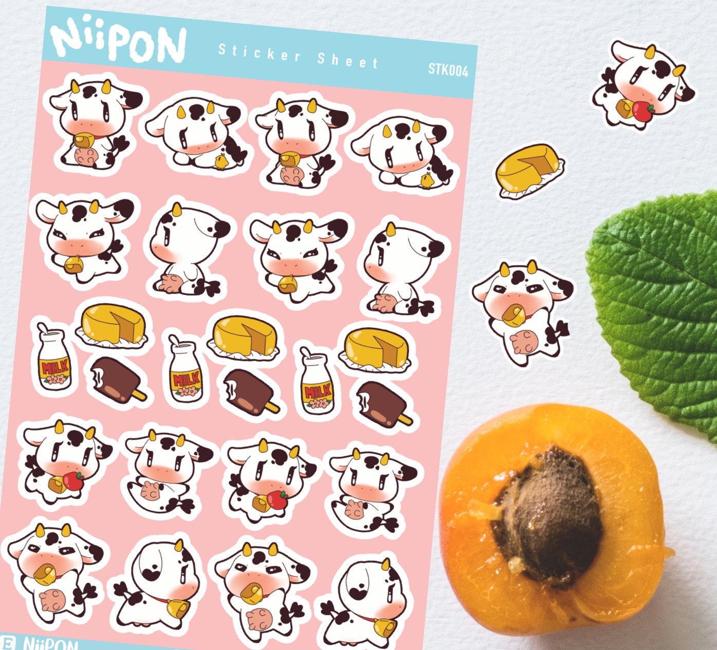 Cute Cow Glossy Sticker Sheet Strawberry Cow Vinyl Sticker - Etsy