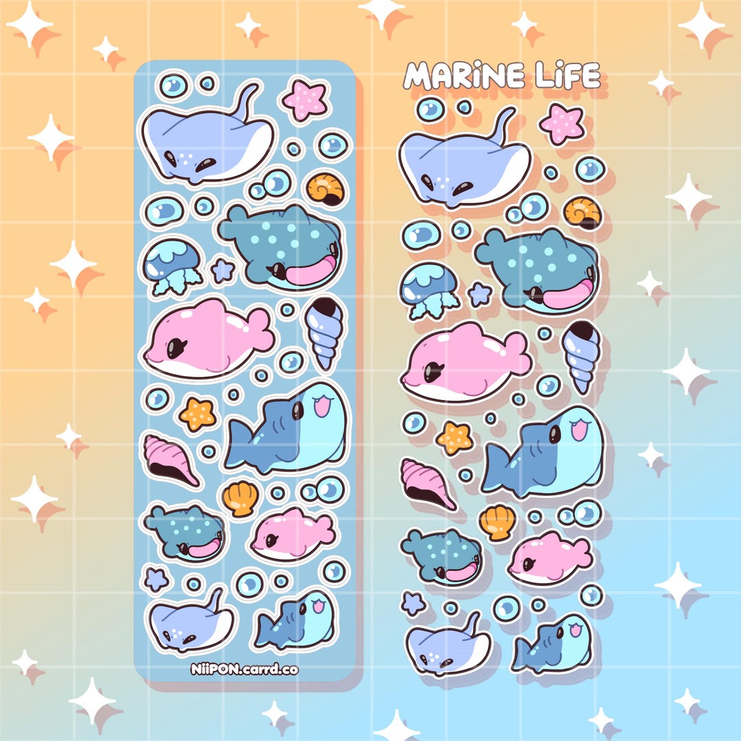 Marine Life Sticker Sheet, Cute Sea Life Gift for Her, Kawaii VSCO ...