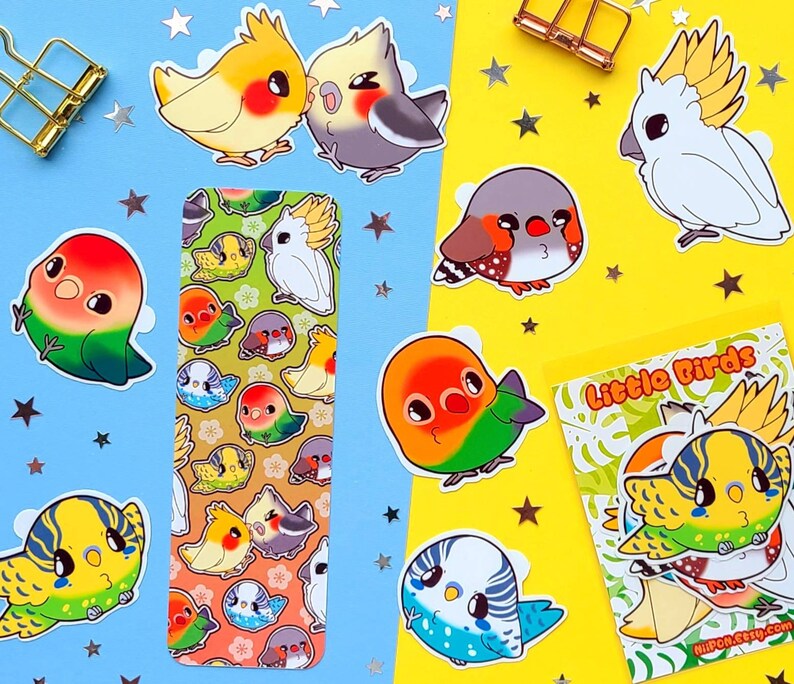 Bird Vinyl Stickers, Kawaii Birb Prints, Sticker Pack, Parakeet ...