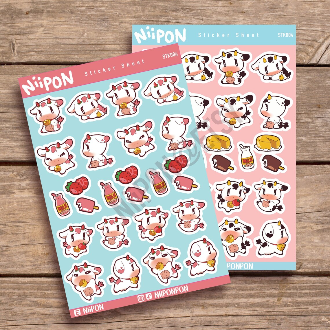 Cute Cow Glossy Sticker Sheet Strawberry Cow Vinyl Sticker - Etsy