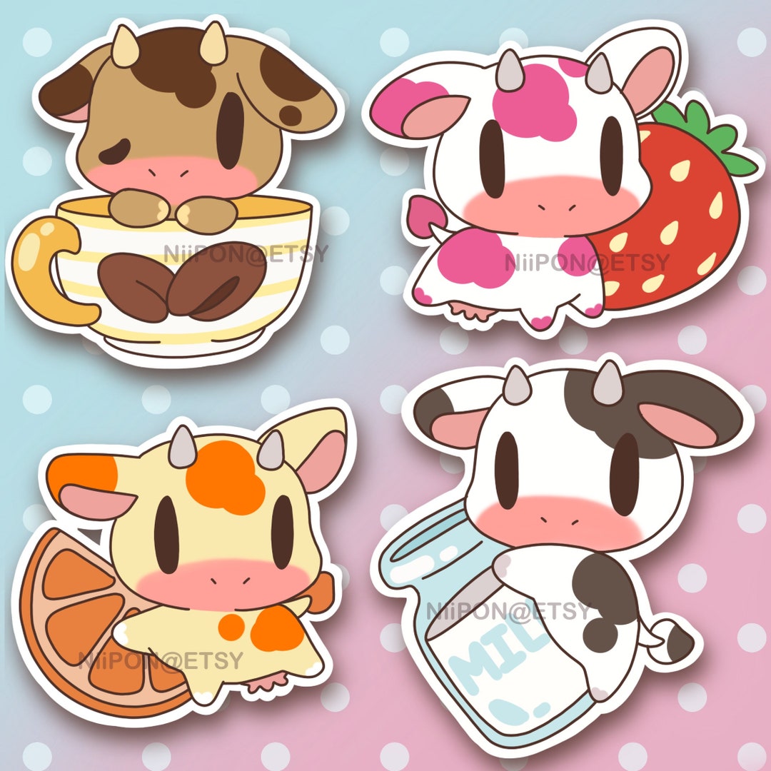 Kawaii Cows 3” Stickers, Phone, Laptop Decal, Daily Planner, Sticker ...