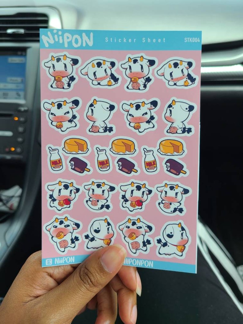 Cute Cow Glossy Sticker Sheet Strawberry Cow Vinyl Sticker | Etsy