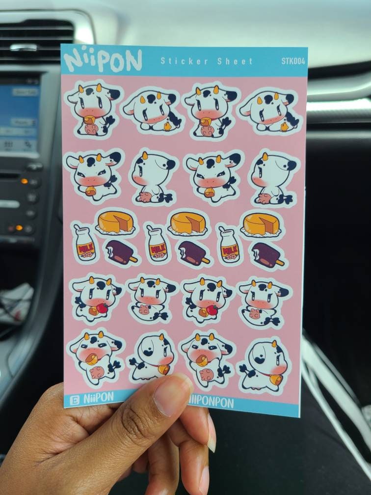Cute Cow Glossy Sticker Sheet Strawberry Cow Vinyl Sticker | Etsy