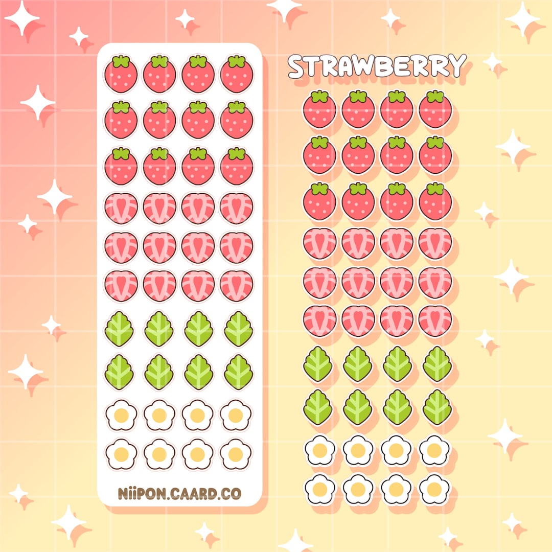 Cute Strawberry Sticker Sheet, Kawaii Journal Decor, Cute Anime ...