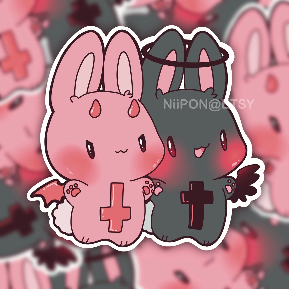 Angel and Devil Bunnies Vinyl Sticker Kawaii Sticker Cute - Etsy