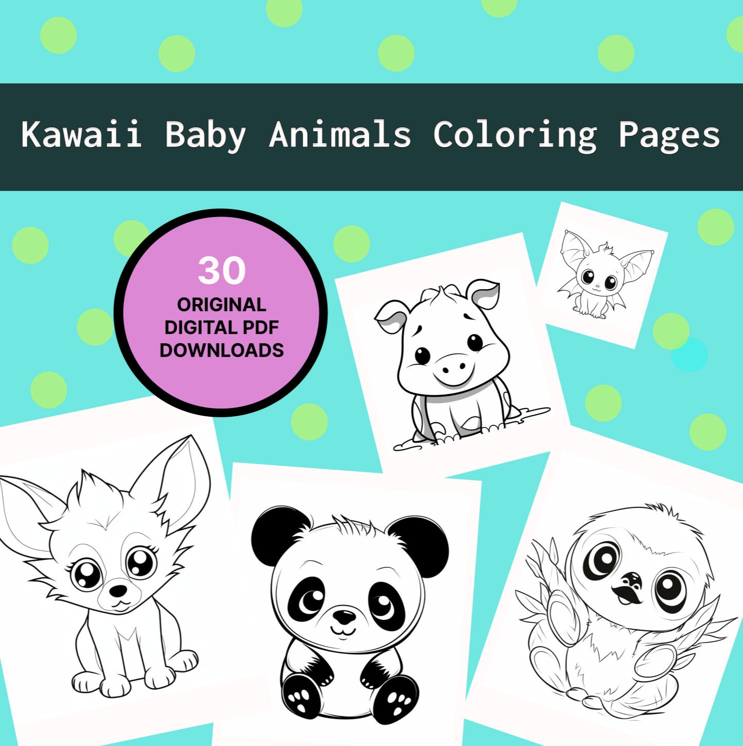 Kawaii Baby Animals Coloring Pages: 30 Baby Animals | Digital Coloring ...