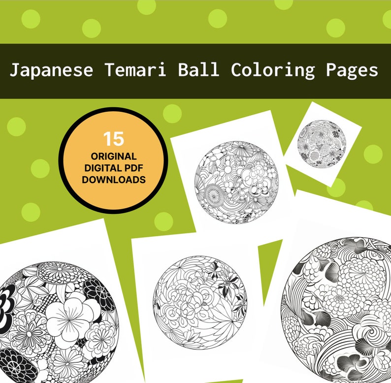 Japanese Temari Coloring Pages: 15 Japanese Temari Balls | Digital ...