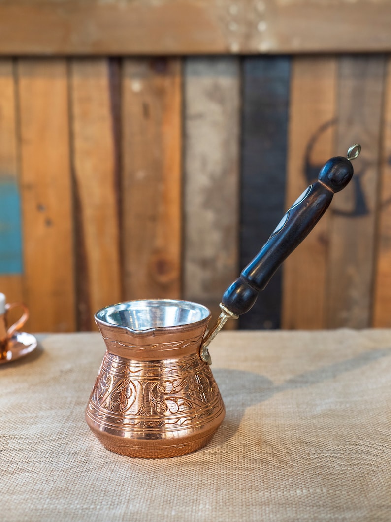Engraved Solid Copper Coffee Pot, Handmade Copper Stovetop Coffee Pot ...