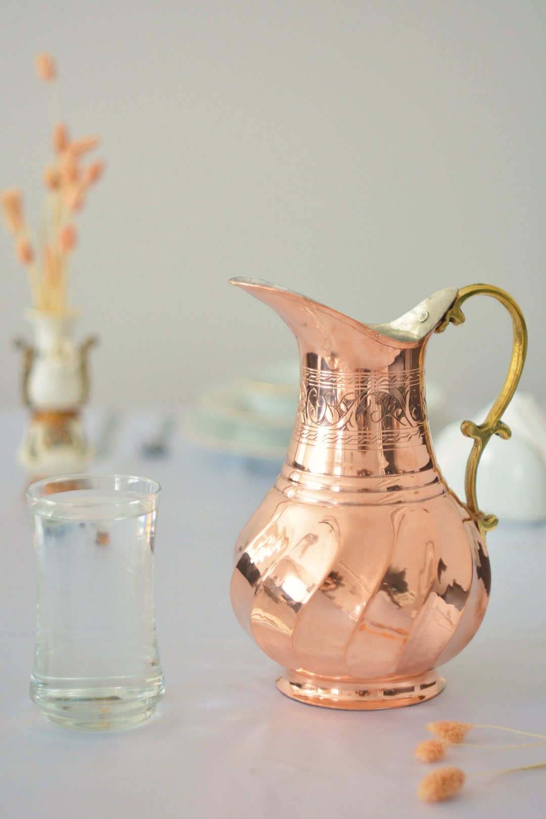 Handmade Copper 2 Liters Pitcher, Handmade Copper Jug, Pure Copper Jug ...