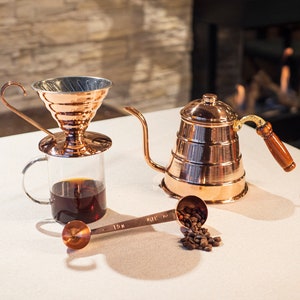 Handmade Copper V60 Pour Over Filter Coffee Set, Copper Filter Coffee ...