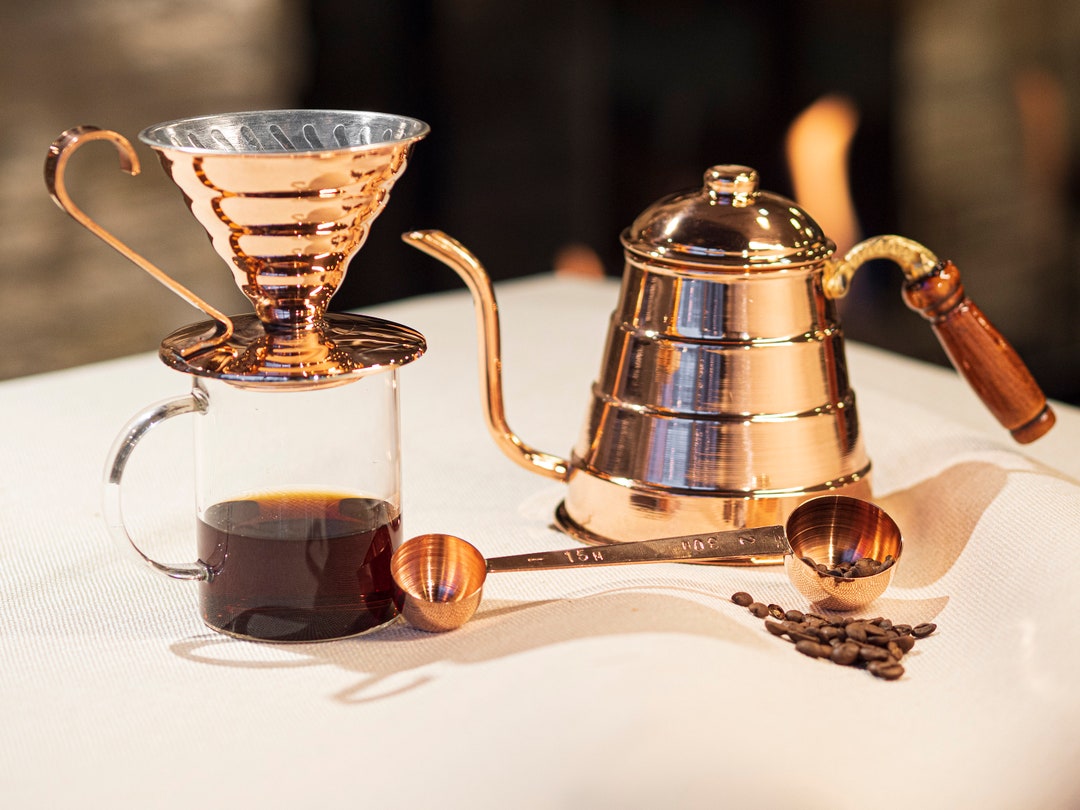 Handmade Copper V60 Pour Over Filter Coffee Set, Copper Filter Coffee ...