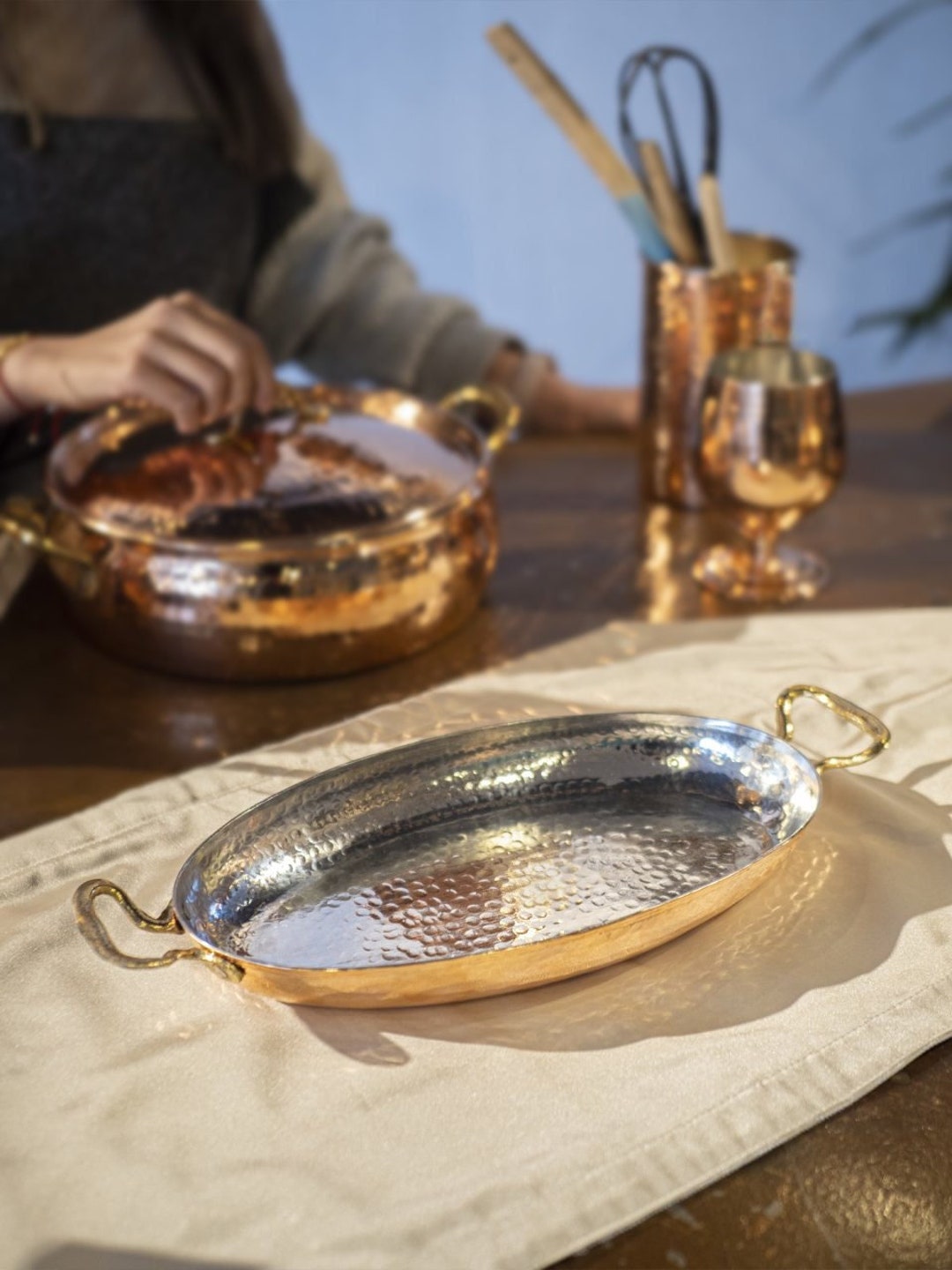 Copper Oven Pan, Handmade Copper Oven Tray With Two-handle, Pure Copper ...