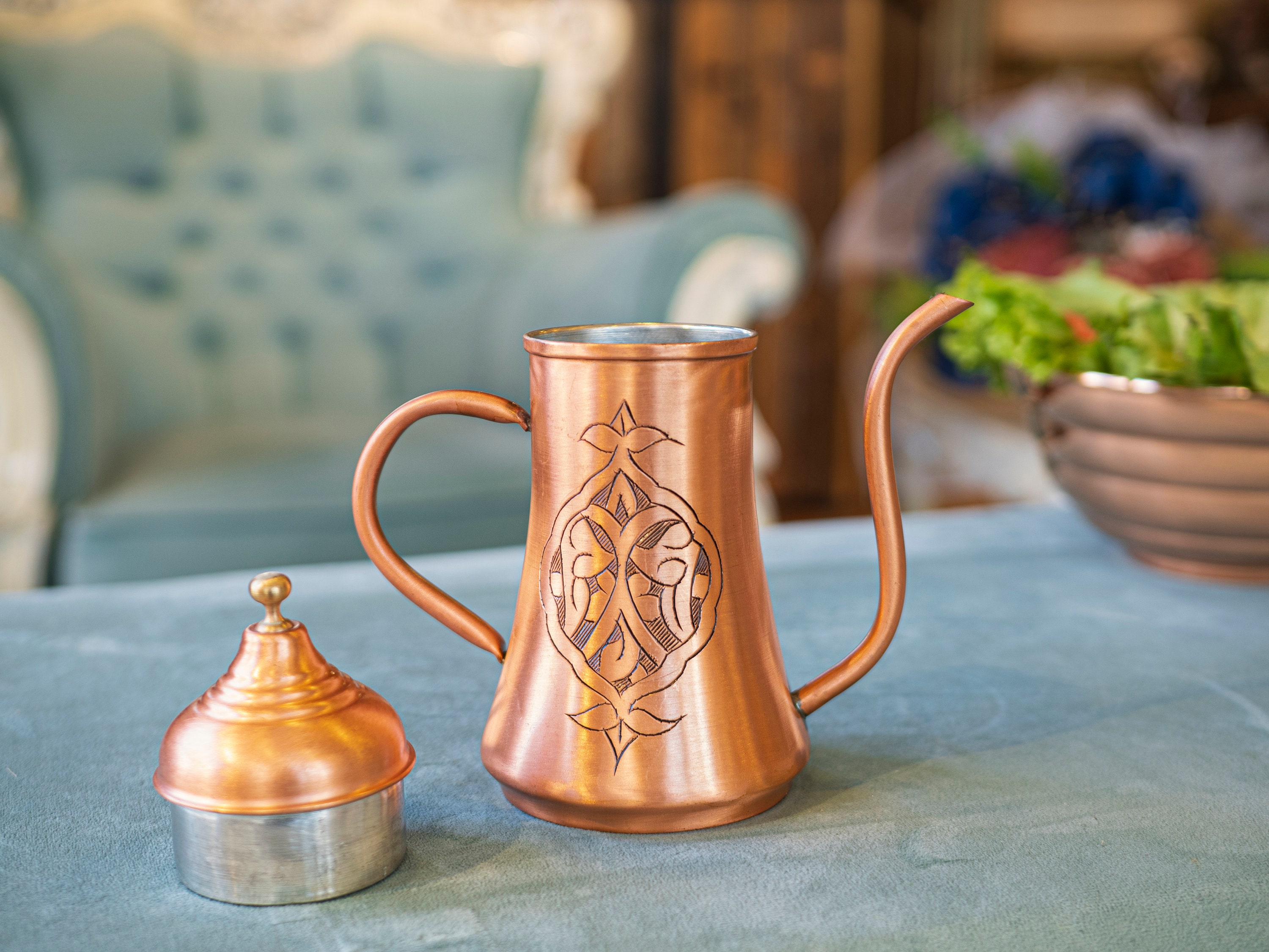 Copper Oil Bottle Hand Engraved, Pure Copper Oil Cruet, Handmade Copper ...