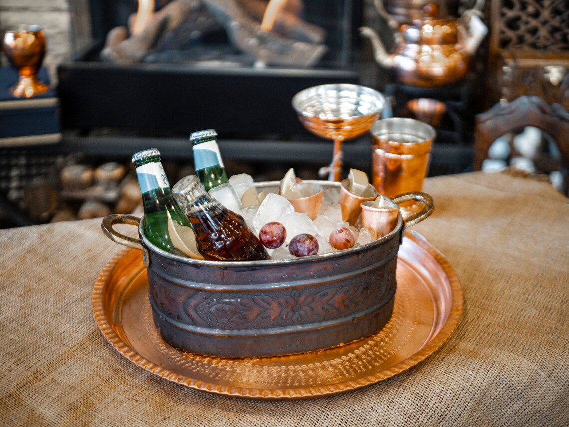 Copper Ice Bucket Beverage Tub, Engraved Solid Copper Beer Bucket, Wine ...