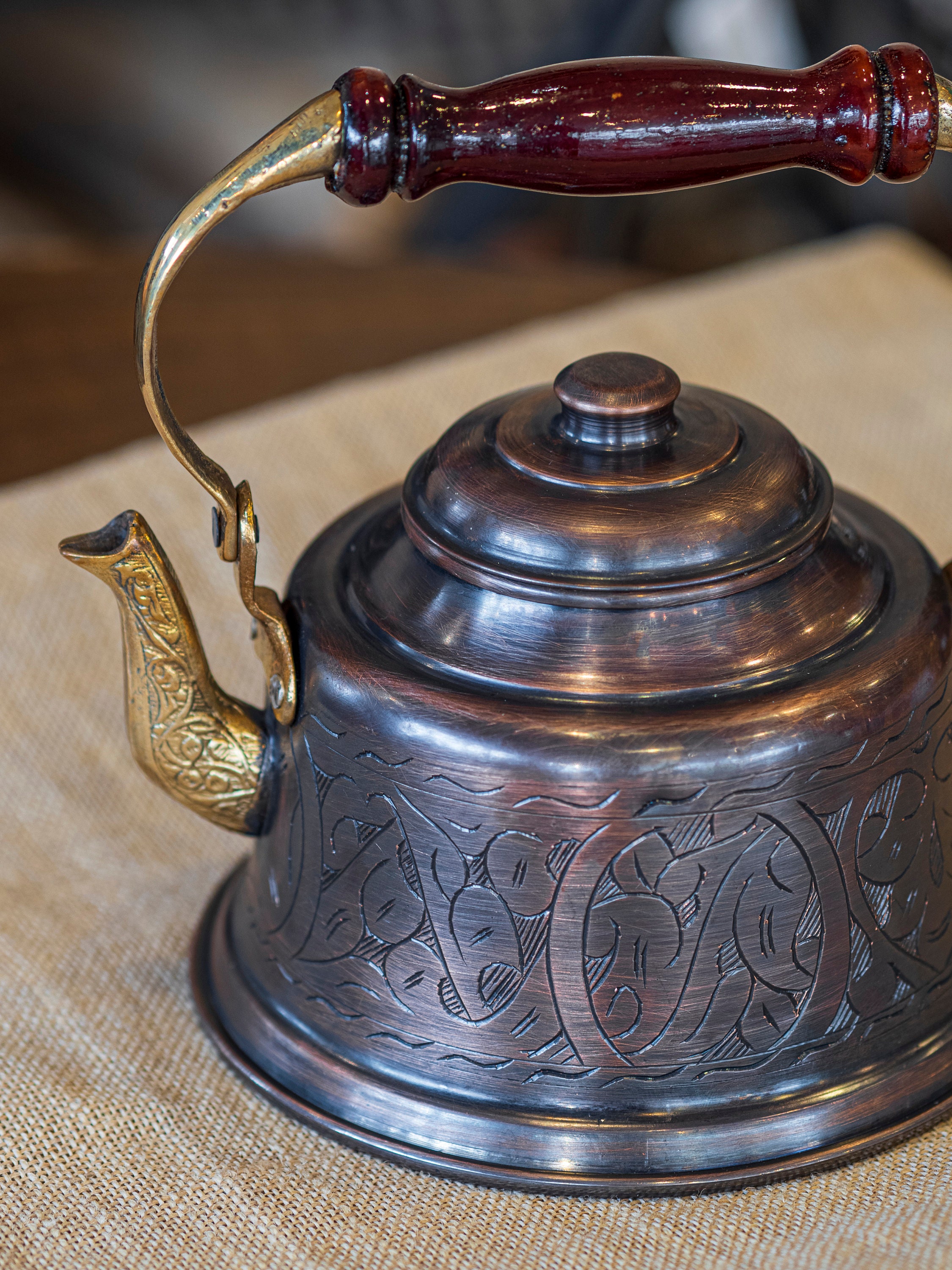 Engraved Copper Kettle, Handmade Copper Tea Pot, Stovetop Tea Pot ...