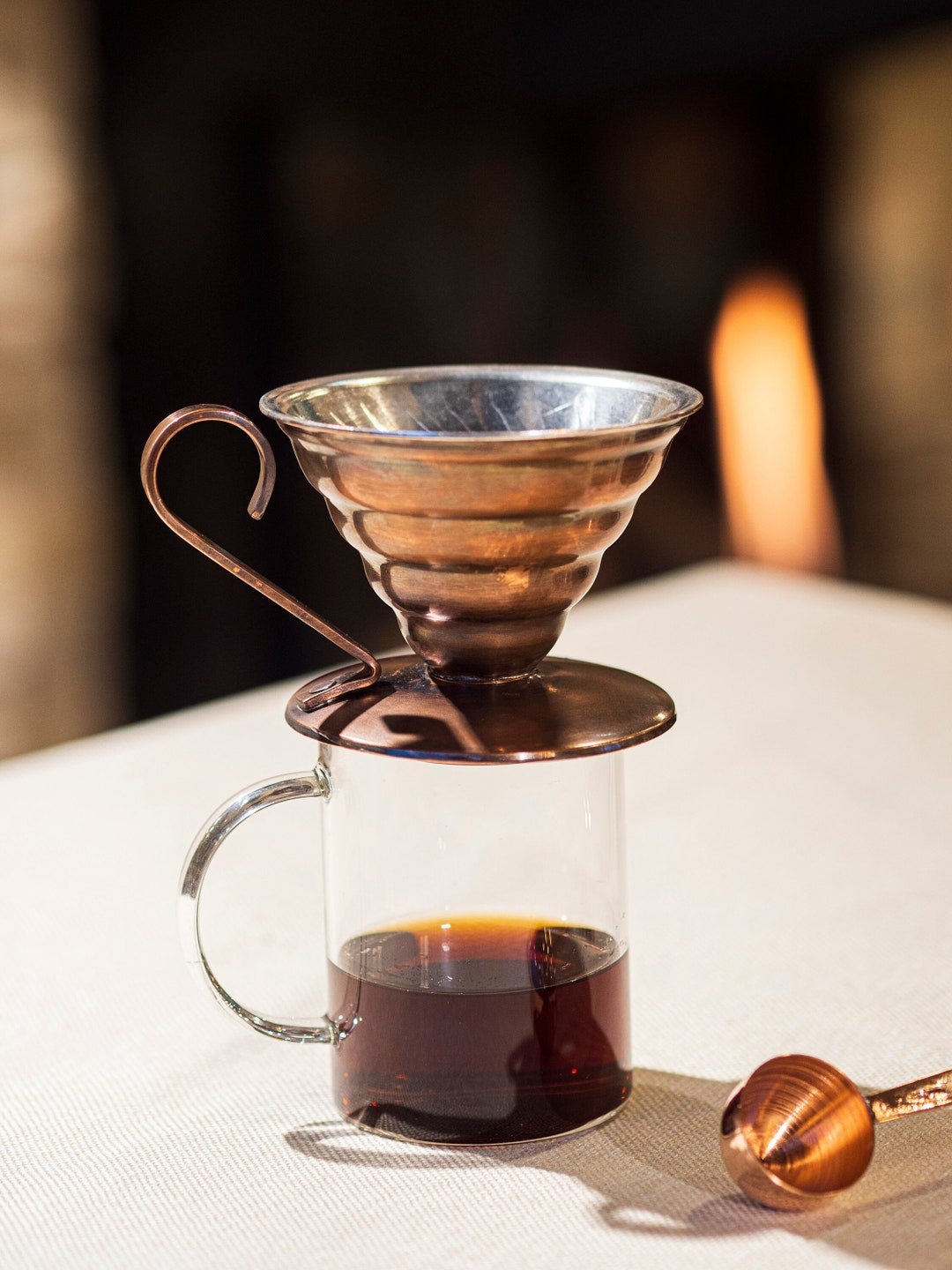 Handmade Copper Coffee Dripper, Coffee Scoop, Pour Over, Coffee Filter ...