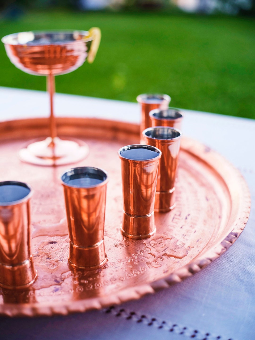 Copper Shot Glasses Set of 2, Copper Cocktail Jigger, Double Sided ...