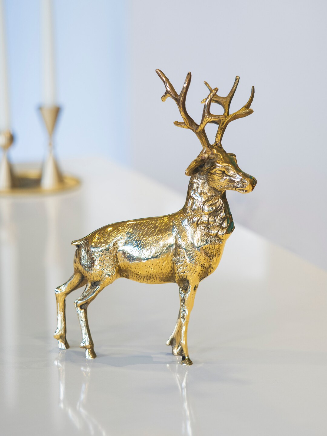Brass Deer Statue, Christmas Gift Solid Brass Deer, Vintage Brass Deer ...